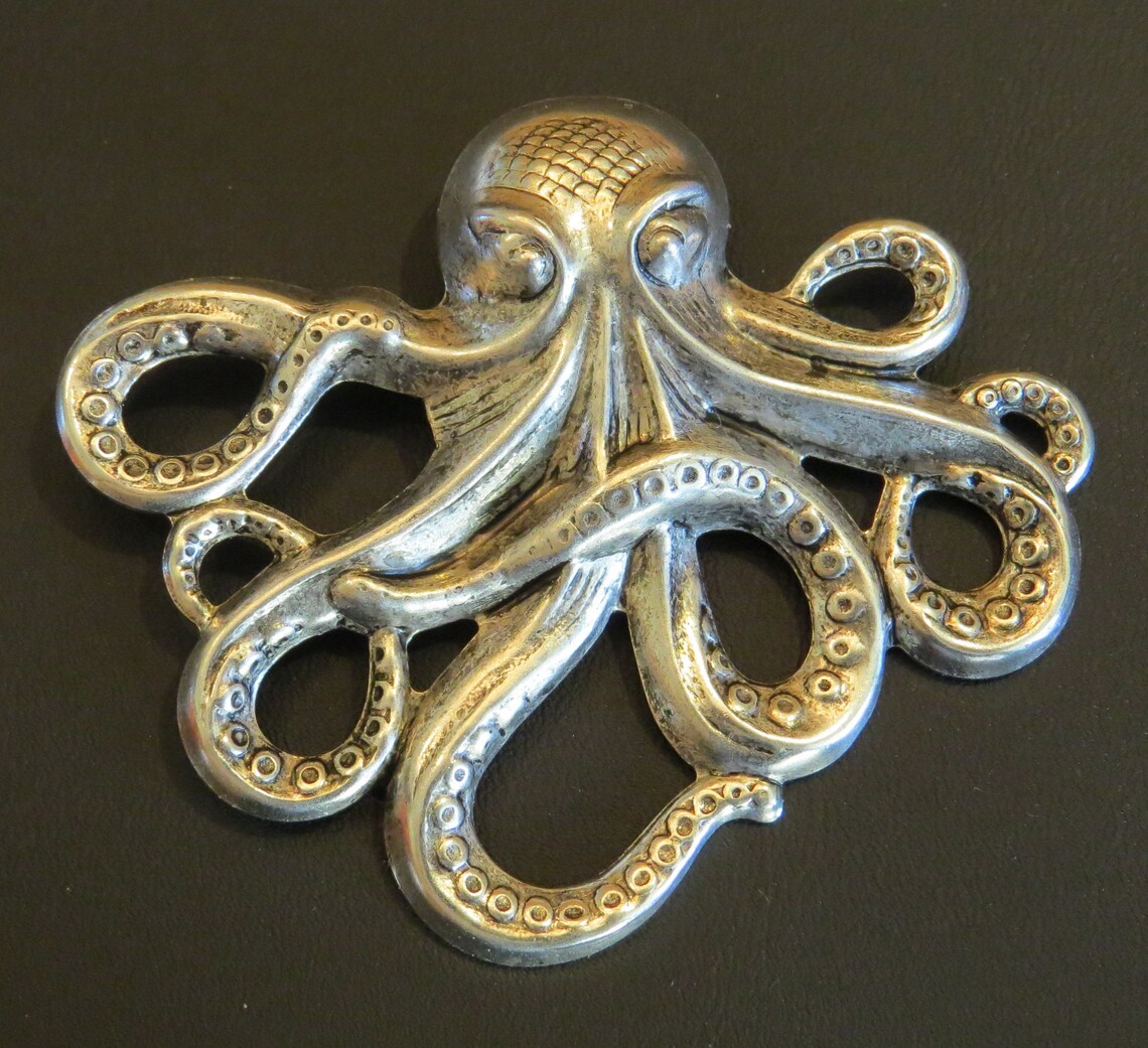 Octopus Pin Brooch 24 Karat Gold Plate or Matte Silver Ox | Etsy