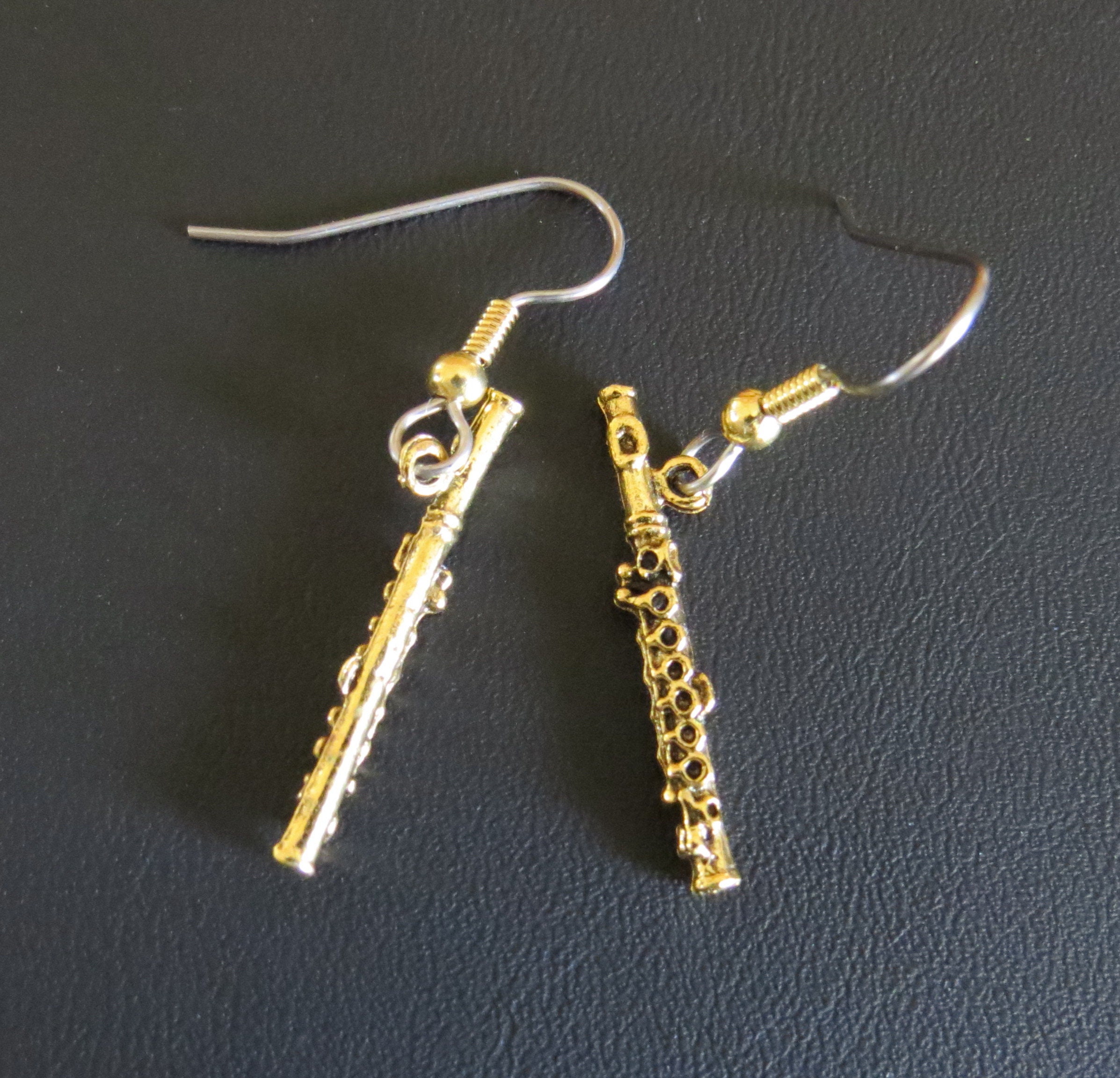 Flute Earrings Flutes 24 Karat Gold Plate Music Band Orchestra Symphony ...