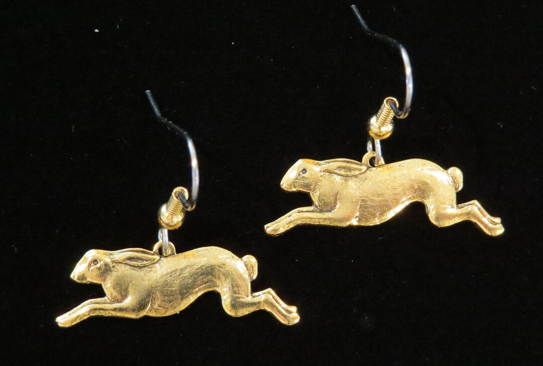 Wild Hare Bunny Rabbit Earrings 24 Karat Gold Plate or Oxidized Matte ...