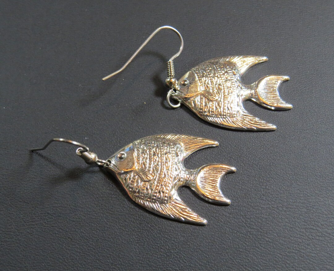 Angel Fish Earrings Large Silver Plate Longfin Fishes Fishing ...