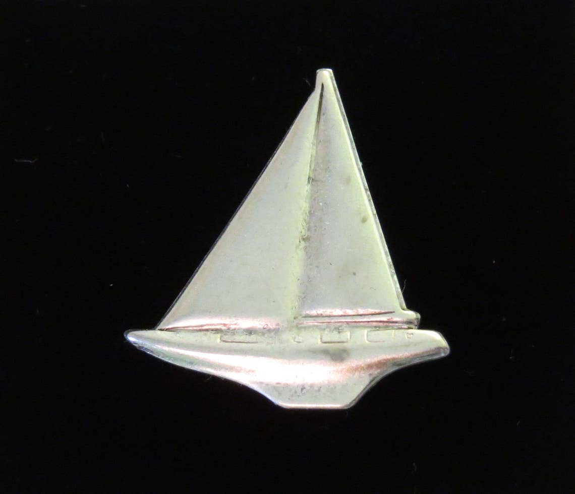Sailboat Pin Brooch Matte Silver Ox Sailing Clipper Cutter Sail Craft ...