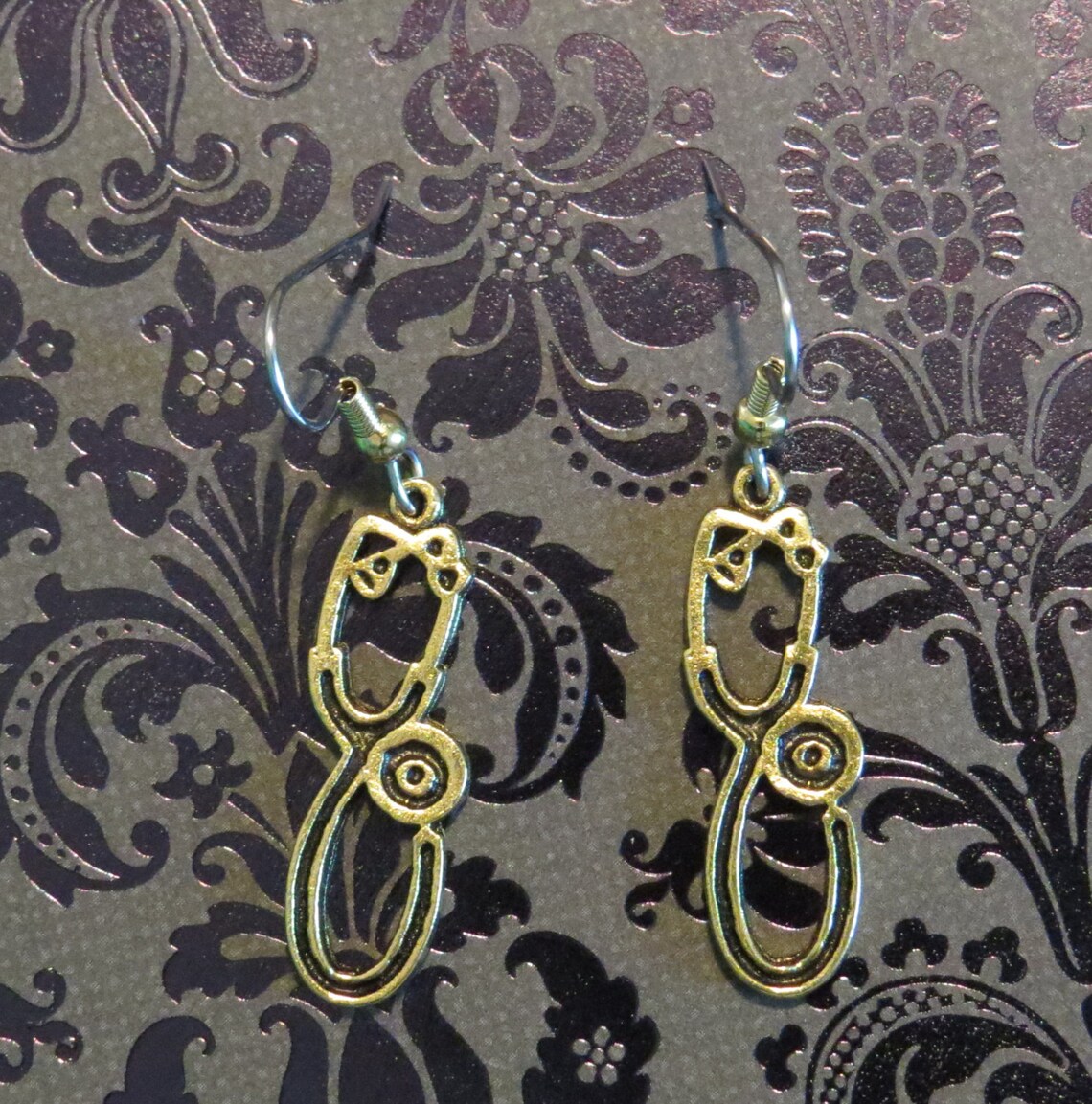 Stethoscope Earrings Doctor Nurse 24 Karat Gold Plate Medical ...