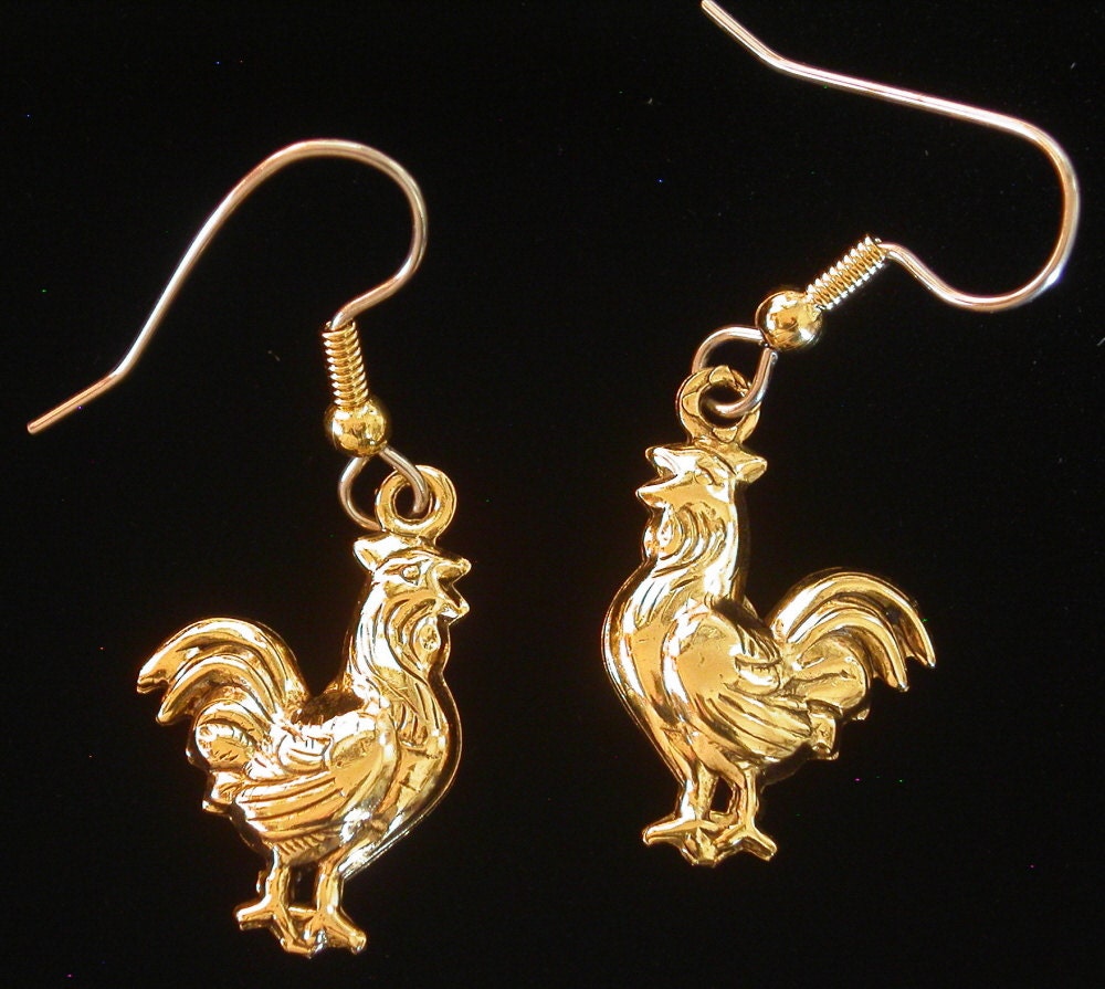Chicken Rooster Hen Earrings Copper, 24 Karat Gold Plate or Matte ...