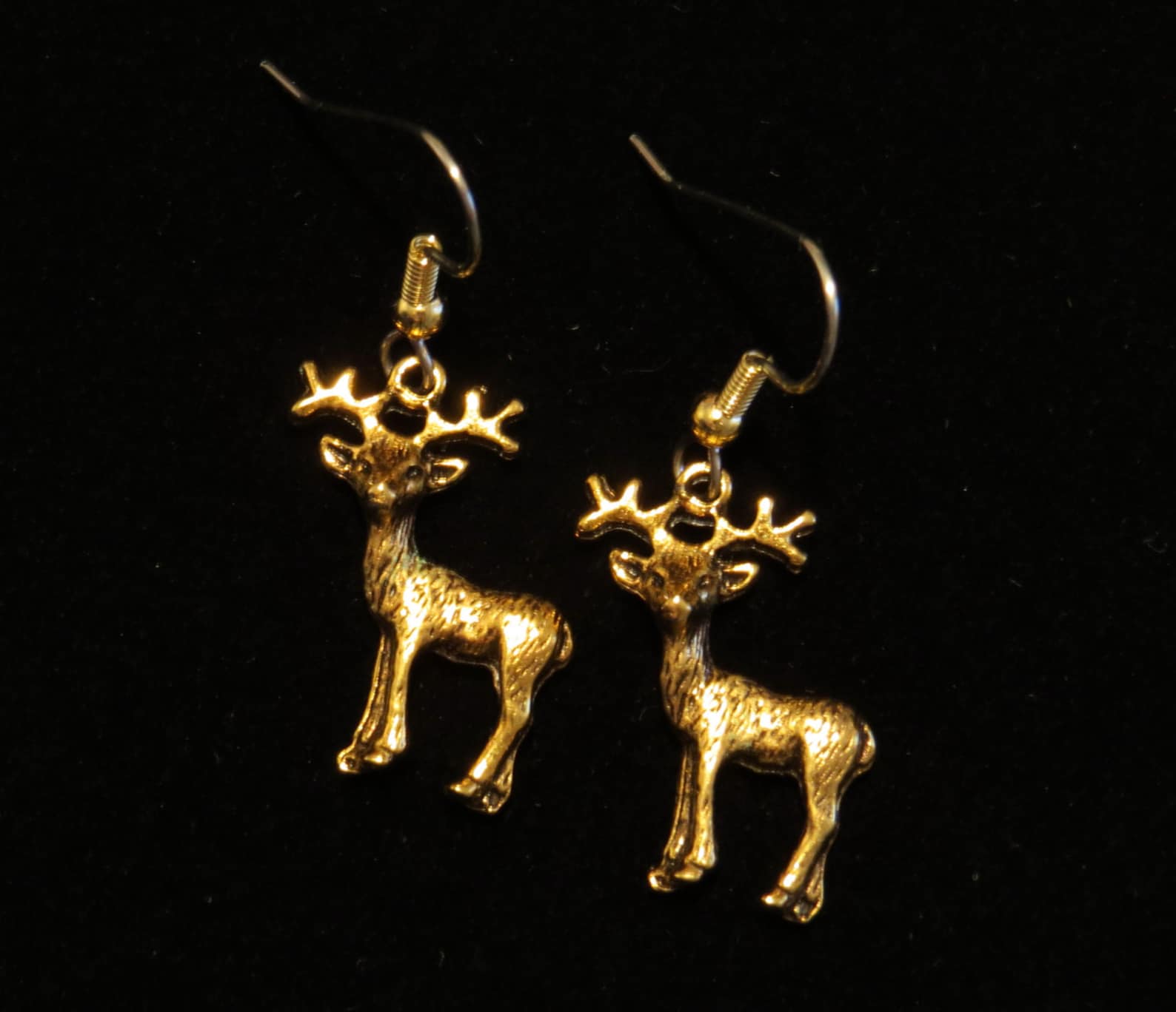 Rudolph Buck Earrings Reindeer 24 Karat Gold Plate or Oxidized Matte ...