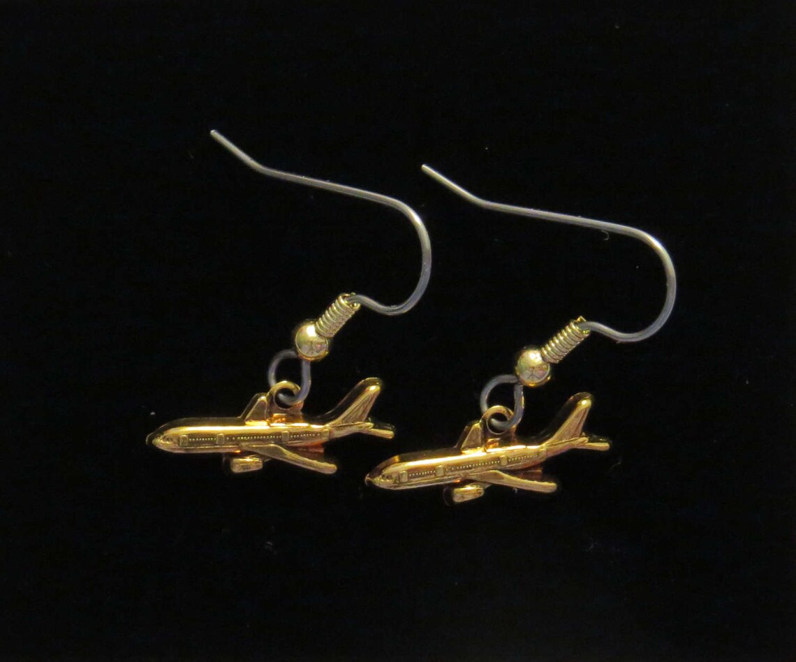 Airplane Earrings 24 Karat Gold Plate or Oxidized Matte Silver - Etsy