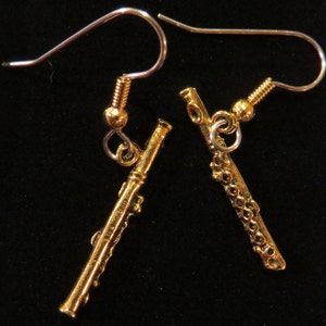 Flute Earrings Flutes 24 Karat Gold Plate Music Band Orchestra Symphony ...