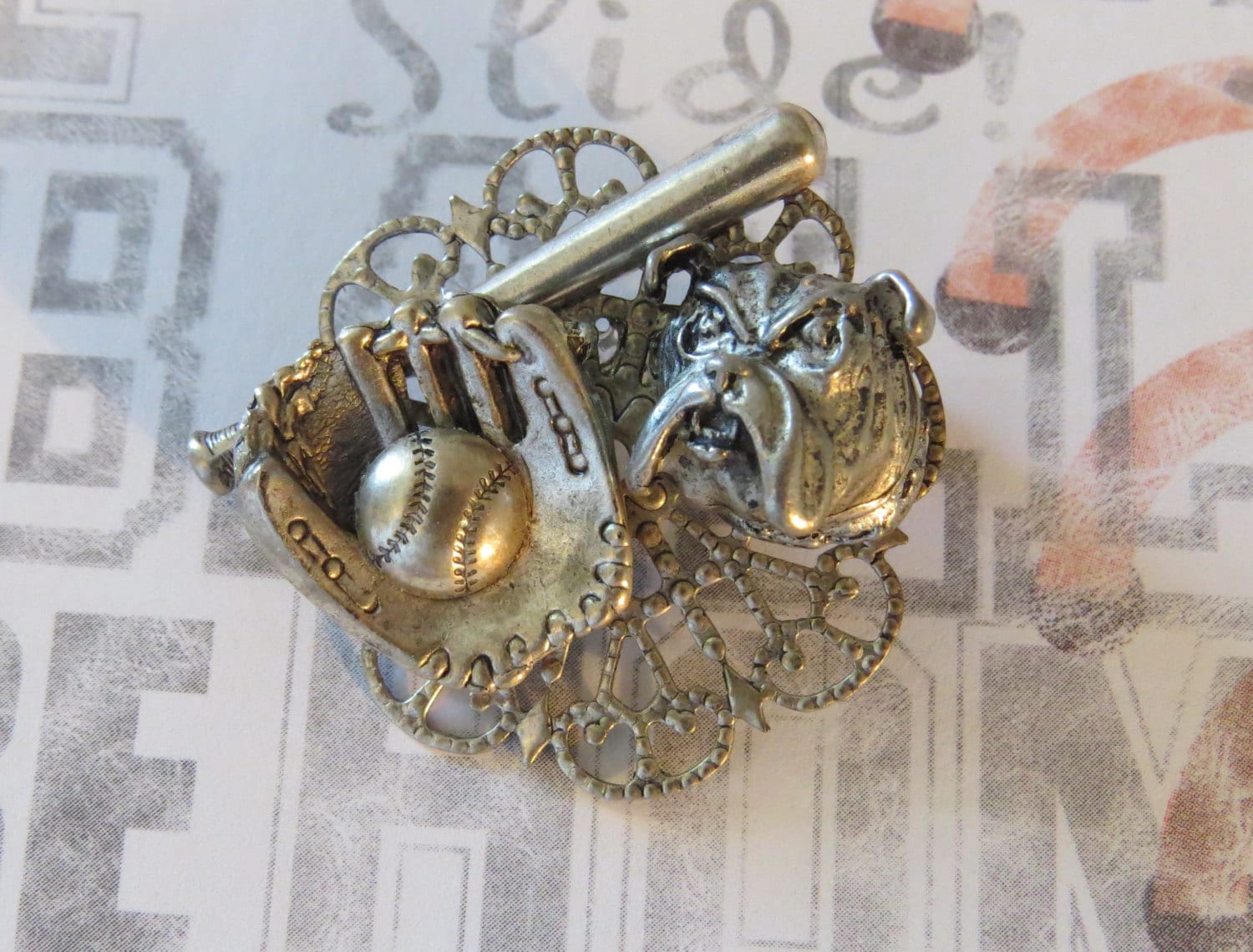 Bulldog Bull Dog Baseball Softball Sports Pin Brooch Oxidized | Etsy