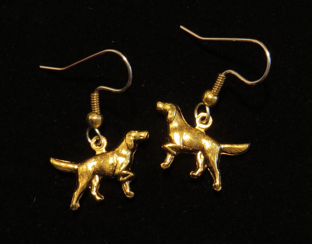 English Pointer Dog Earrings 24 Karat Gold Plate or Oxidized Matte Silver Dogs Puppy EG305 ...