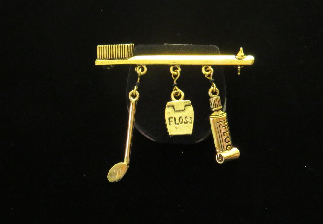 Dentist Pin Brooch 24 Karat Gold Plate Toothbrush Toothpaste Dental ...