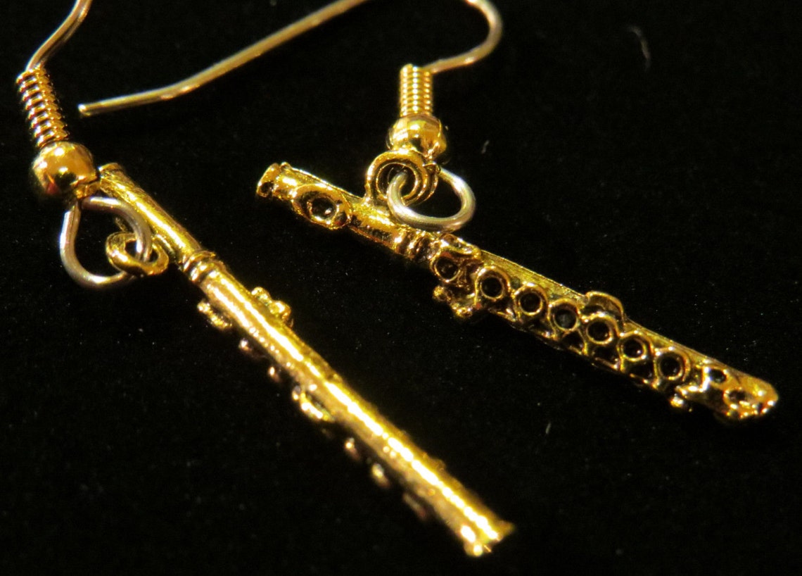 Flute Earrings Flutes 24 Karat Gold Plate Music Band Orchestra - Etsy