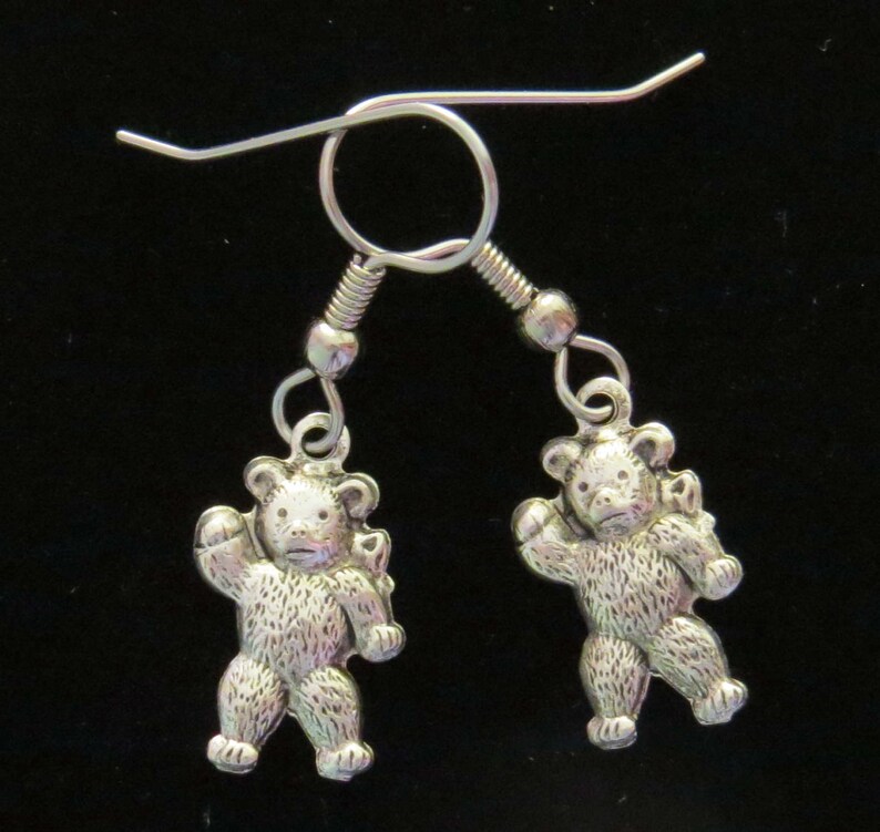 Teddy Bear Earrings Waving Bears 24 Karat Gold Plate or | Etsy