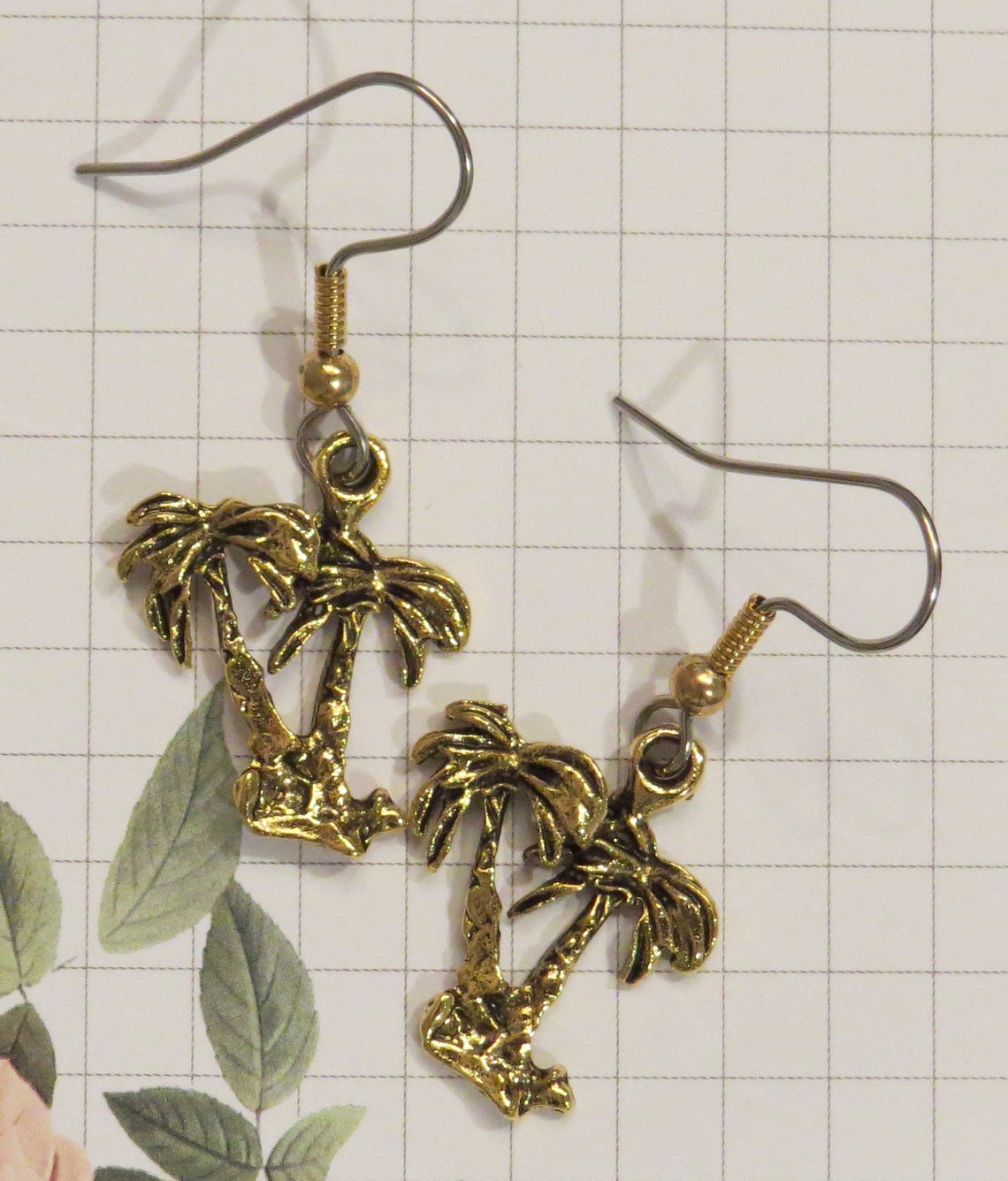 Palm Trees Oasis Earrings 24 Karat Gold Plate or Oxidized - Etsy