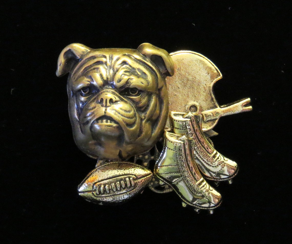 Bulldog Football Pin Brass and 24 Karat Gold Plate or Oxidized - Etsy