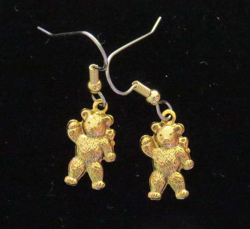 Teddy Bear Earrings Waving Bears 24 Karat Gold Plate or | Etsy