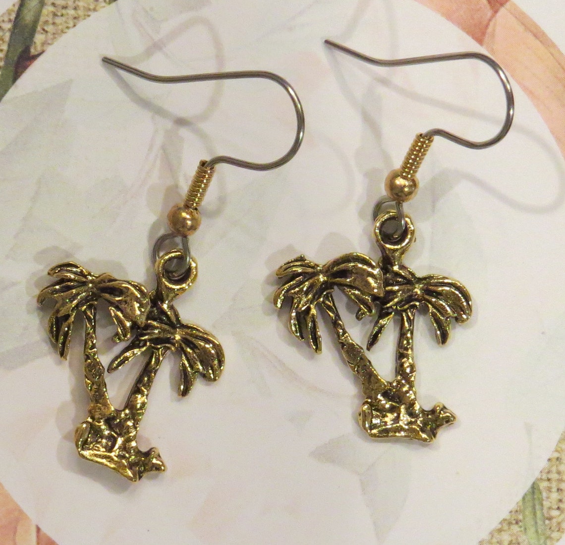 Palm Trees Oasis Earrings 24 Karat Gold Plate or Oxidized - Etsy