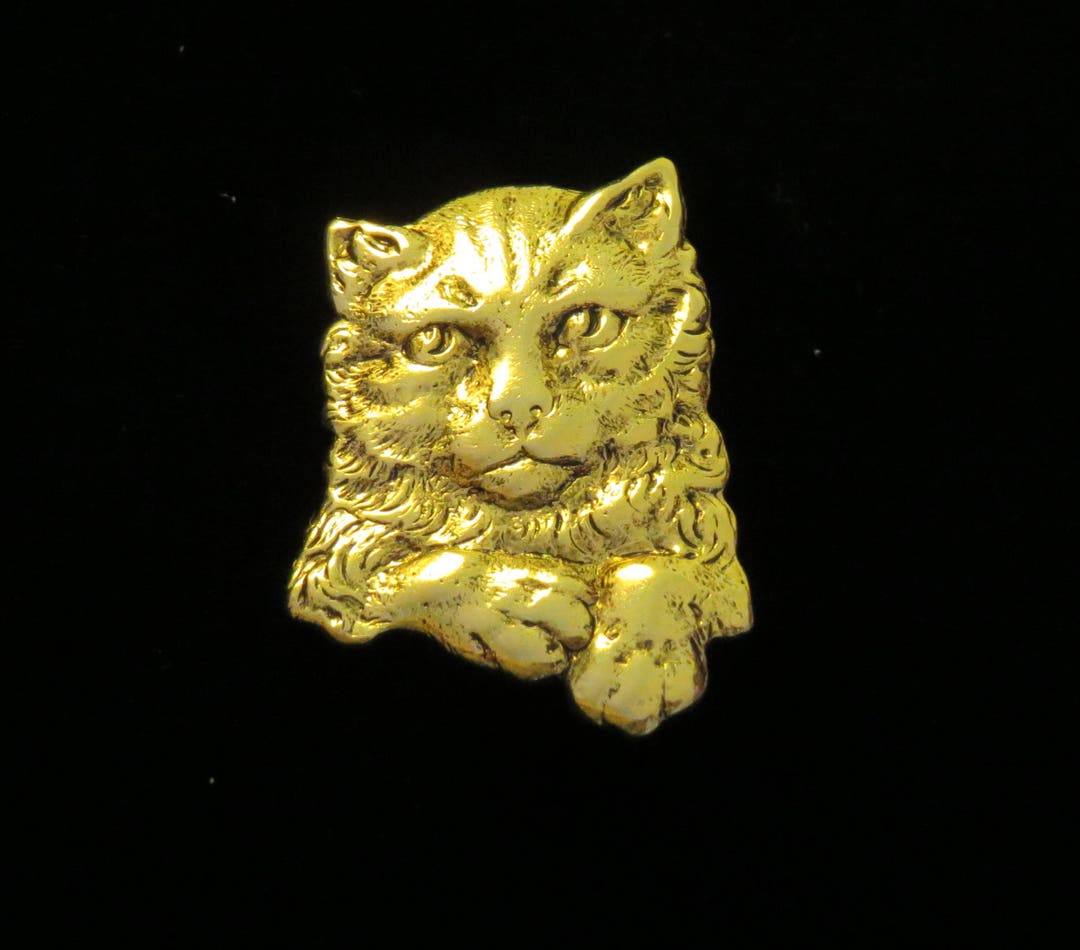 Cat Kitten Pin Brooch Large 24 Karat Gold Plate or Antiqued Pewter ...