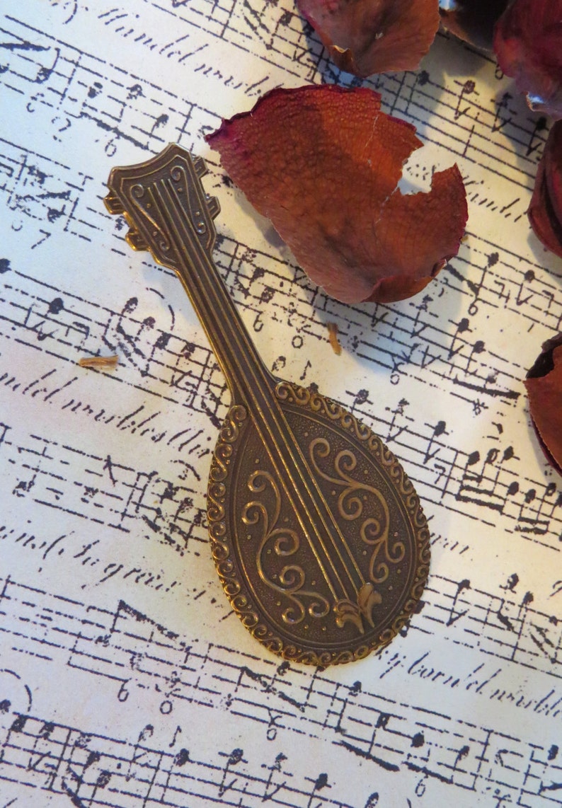 Mandolin Pin Brooch Antiqued Brass Music Orchestra Band or Oxidized ...