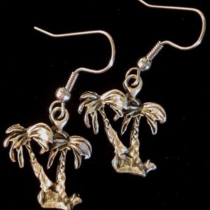 Palm Trees Oasis Earrings 24 Karat Gold Plate or Oxidized Matte Silver Beach Vacation Tropical ...