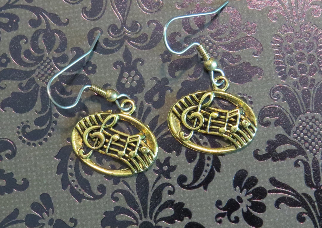 Music Staff Earrings 24 Karat Gold Plate or Oxidized Matte Silver ...