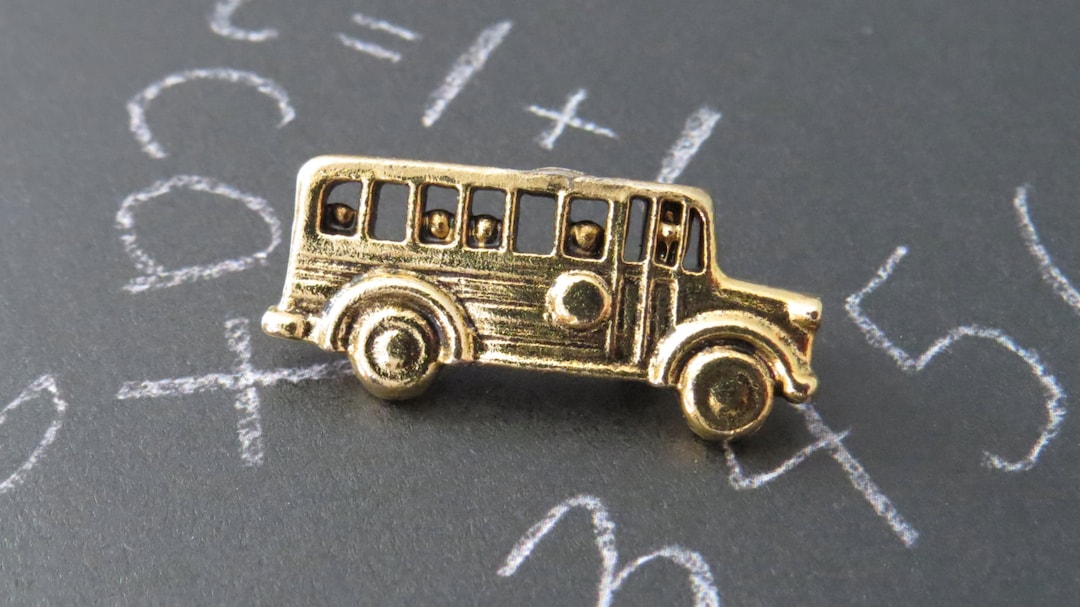 School Bus Pin Brooch 24 Karat Gold Plate Bus Driver Gift Kids on the ...