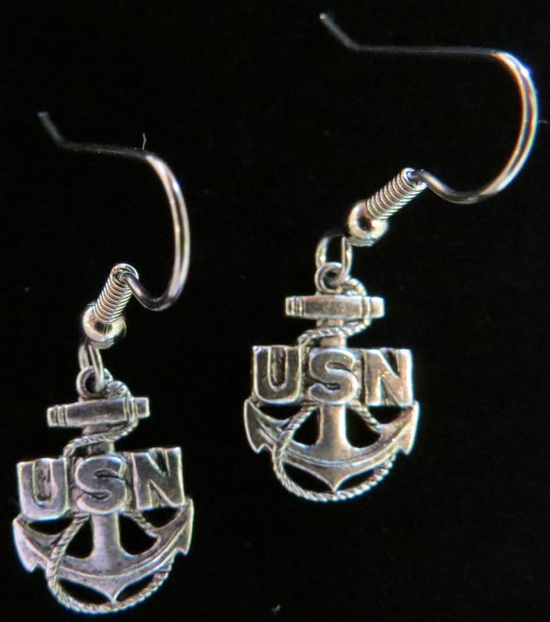 USN Symbol for Rank Chief Petty Officer Earrings US U.S. Navy 24 Karat ...
