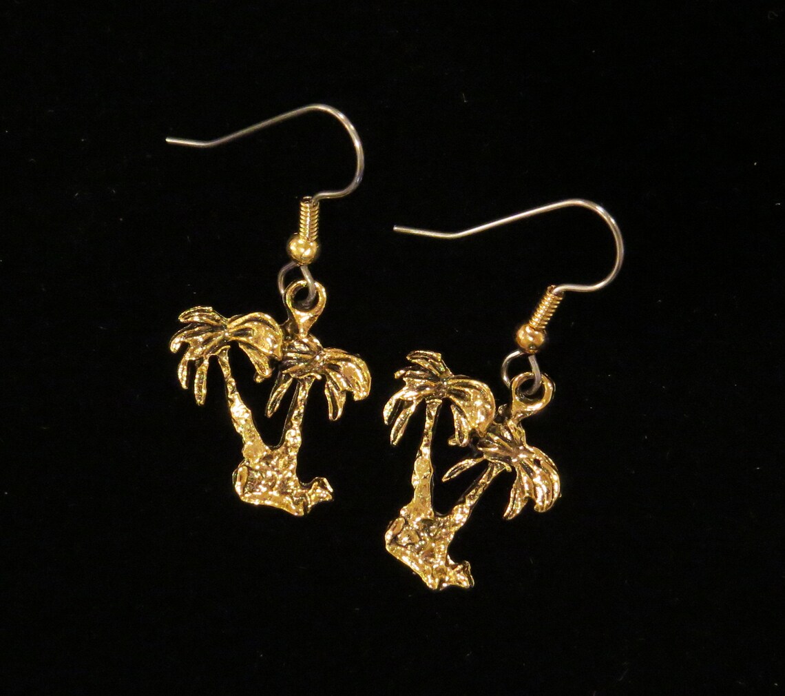 Palm Trees Oasis Earrings 24 Karat Gold Plate or Oxidized - Etsy