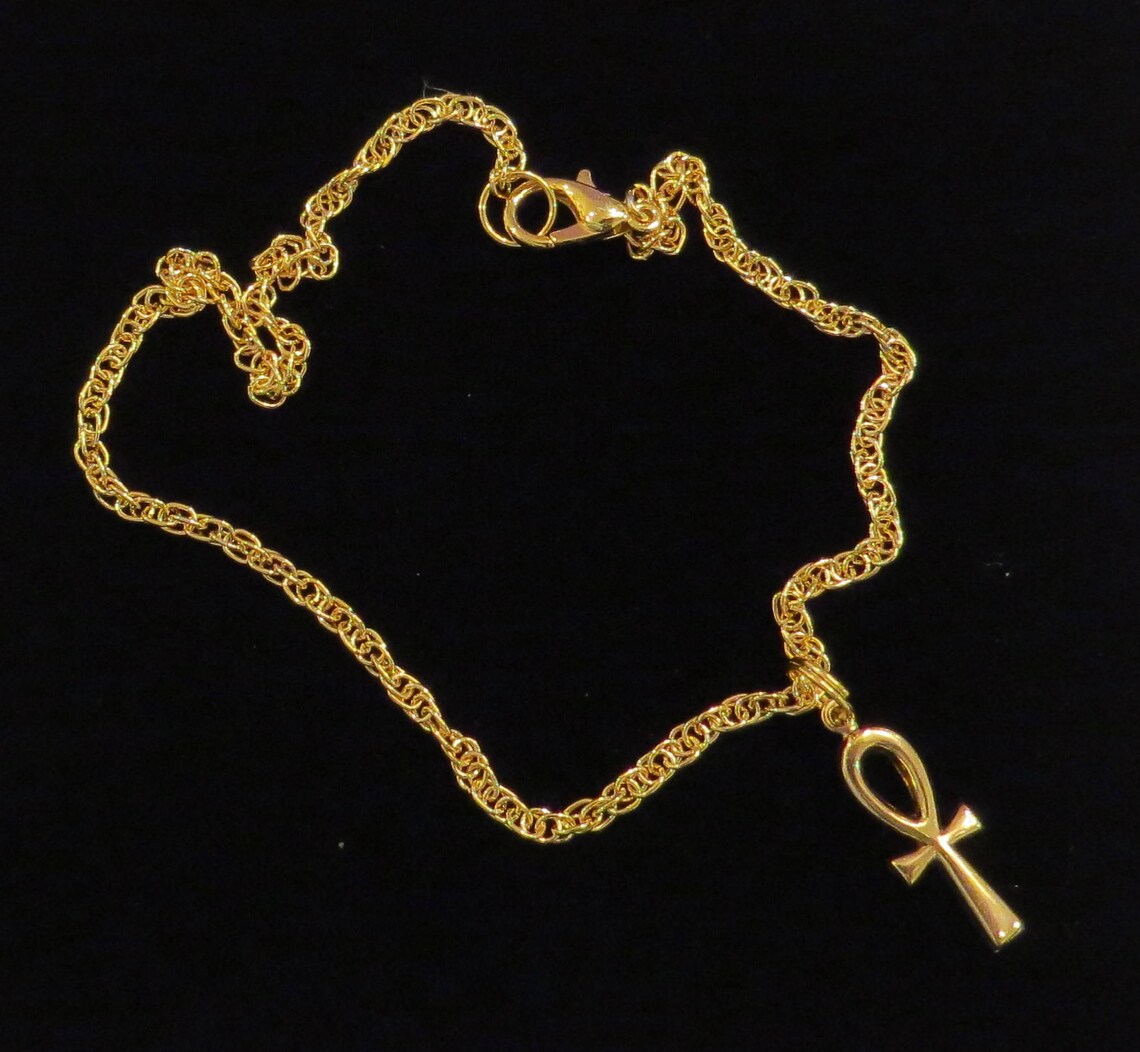 Cleopatra Ankh Egyptian Eternal Cross Anklet Ankle Bracelet 24 Karat ...