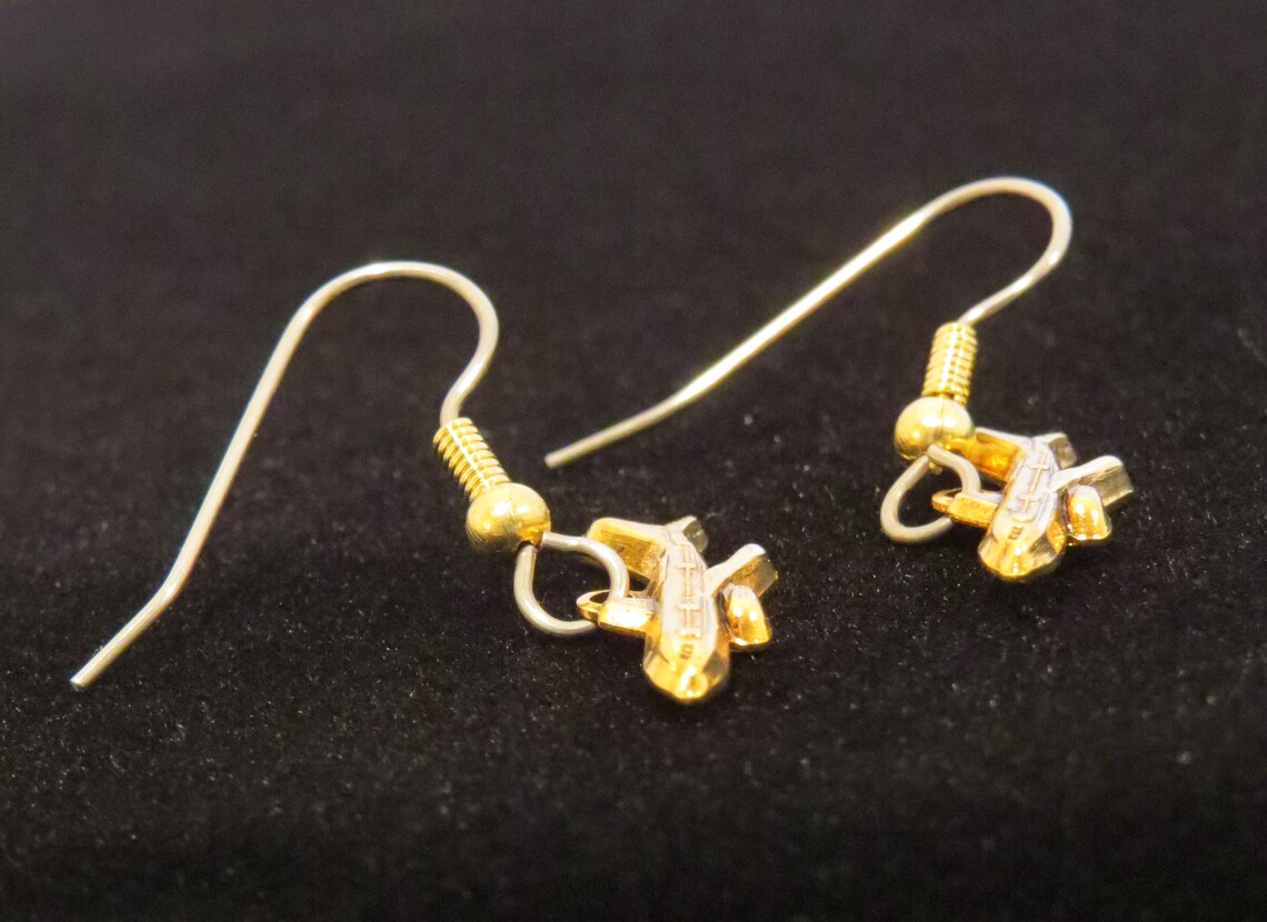 Airplane Earrings 24 Karat Gold Plate or Oxidized Matte Silver | Etsy