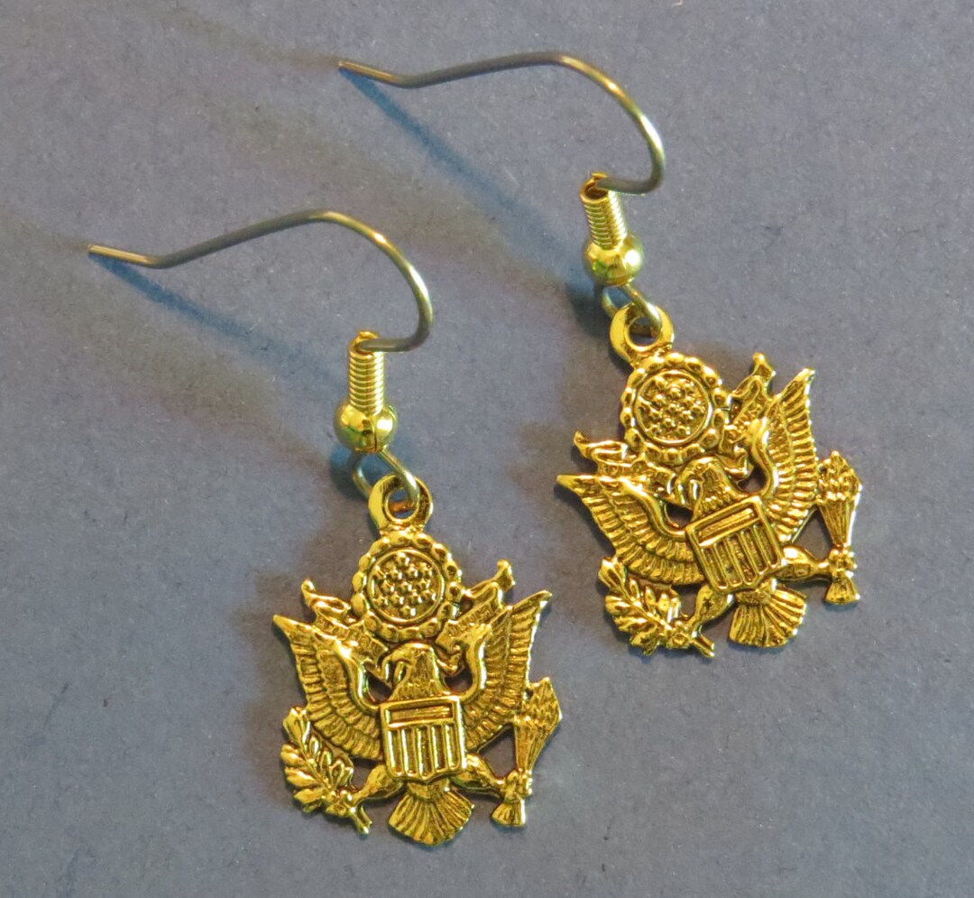 U.S. Army Earrings 24 Karat Gold Plate American Eagle EG496 / ES442 - Etsy