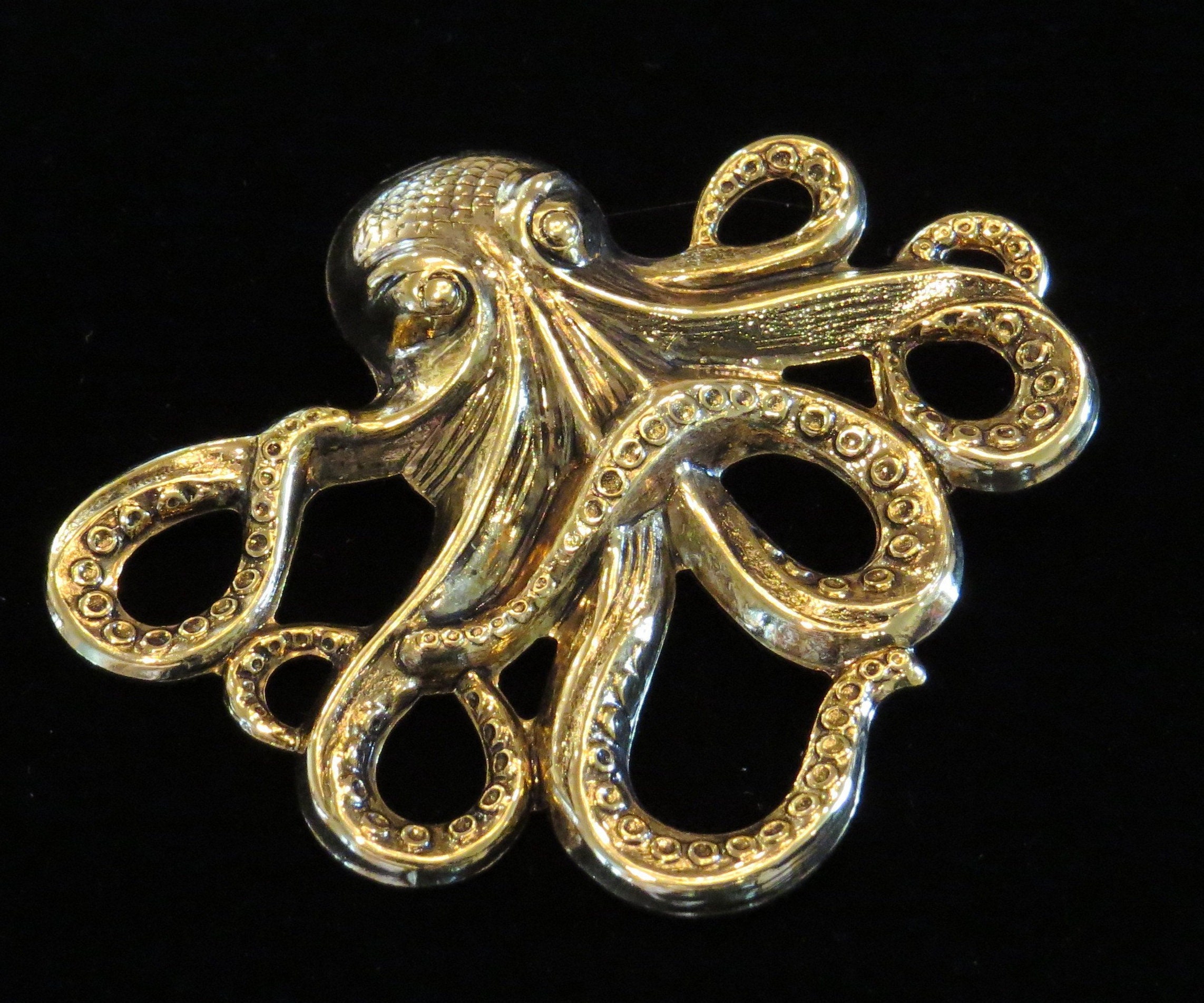 Octopus Pin Brooch 24 Karat Gold Plate or Matte Silver Ox Squid ...