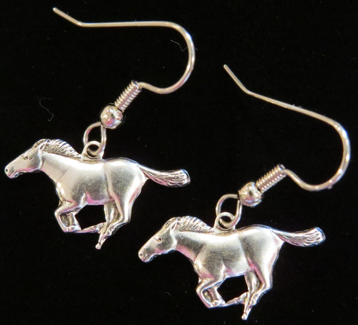Mustang Earrings Brass or Oxidized Matte Silver Horse Pony Sports Ford ...