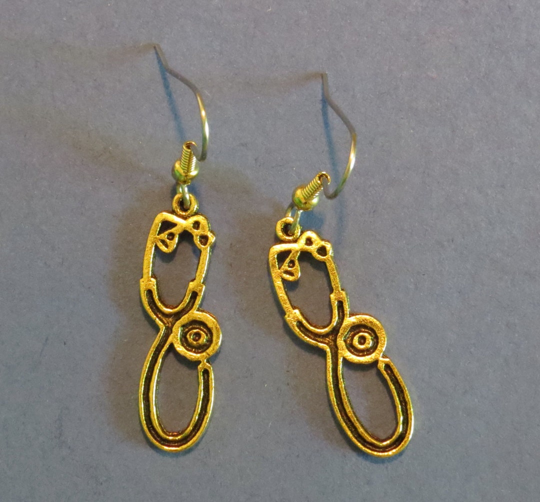 Stethoscope Earrings Doctor Nurse 24 Karat Gold Plate Medical ...