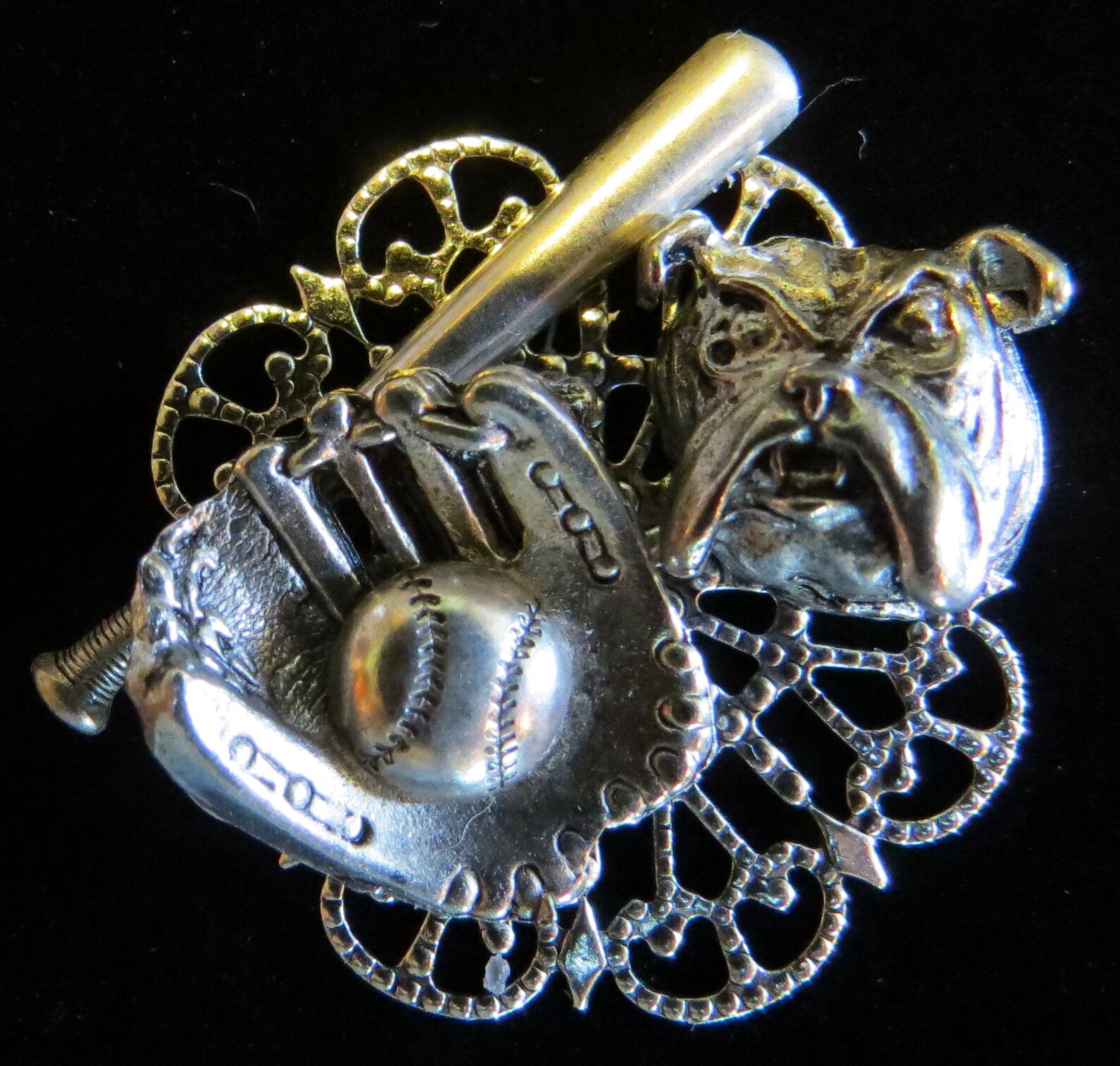 Bulldog Bull Dog Baseball Softball Sports Pin Brooch Oxidized | Etsy