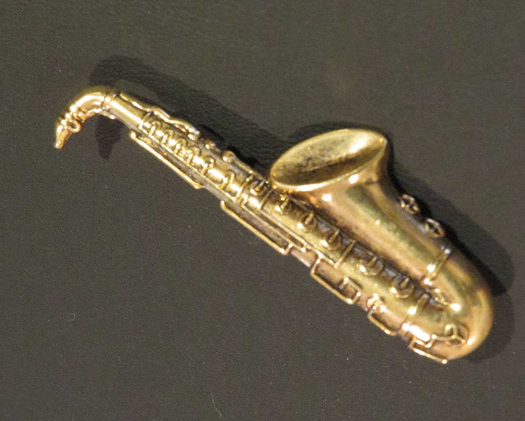 Sax Saxophone Pin Brooch Antiqued Gold Plate, Silver Plate, Brass or ...