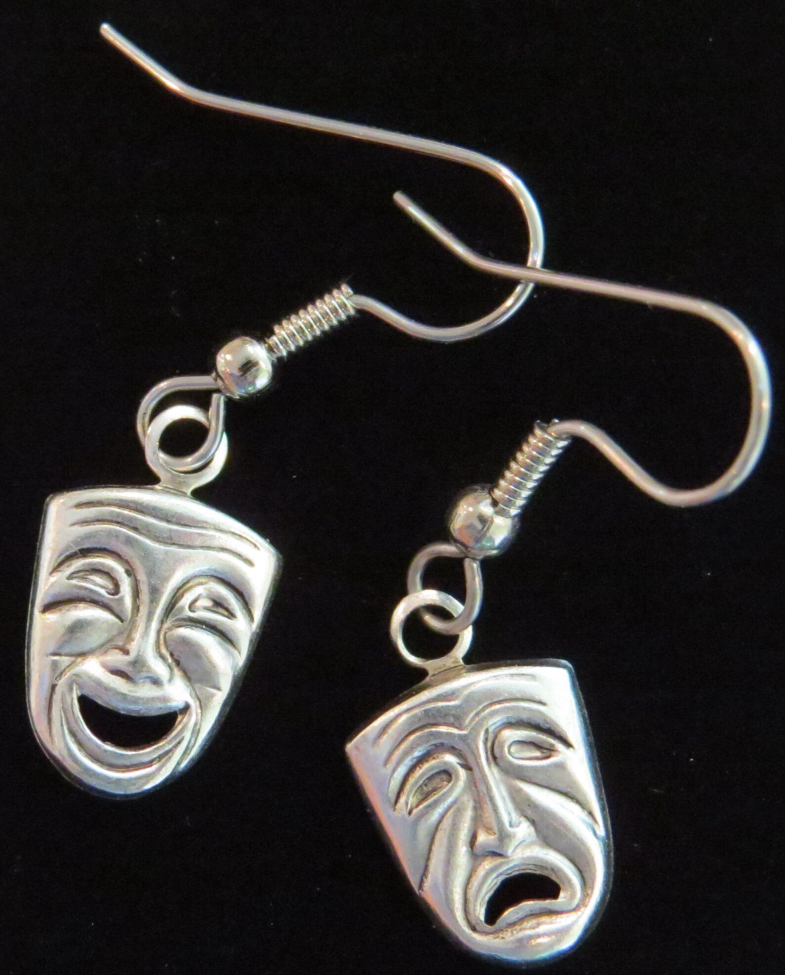 A Comedy & A Tragedy Theater Masks Earrings Actor Oxidized Matte Silver ...