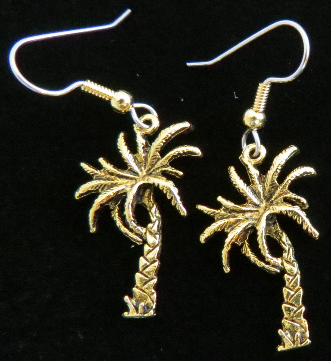 Palm Tree Earrings 24 Karat Gold Plate or Oxidized Matte Silver Vacation Island Paradise EG236 ...