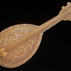 Mandolin Pin Brooch Antiqued Brass Music Orchestra Band or Oxidized ...