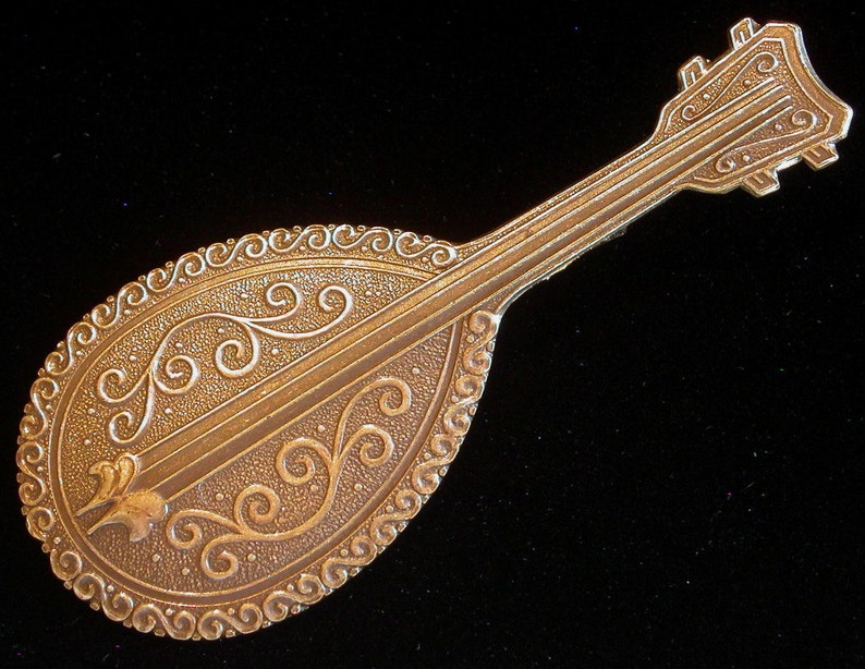 Mandolin Pin Brooch Antiqued Brass Music Orchestra Band or | Etsy
