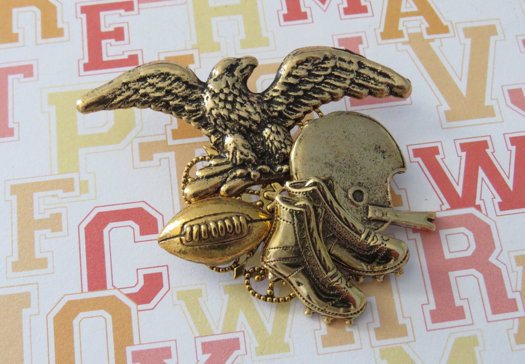Eagle Football Pin 24 Karat Gold Plate or Oxidized Matte Silver Sports ...