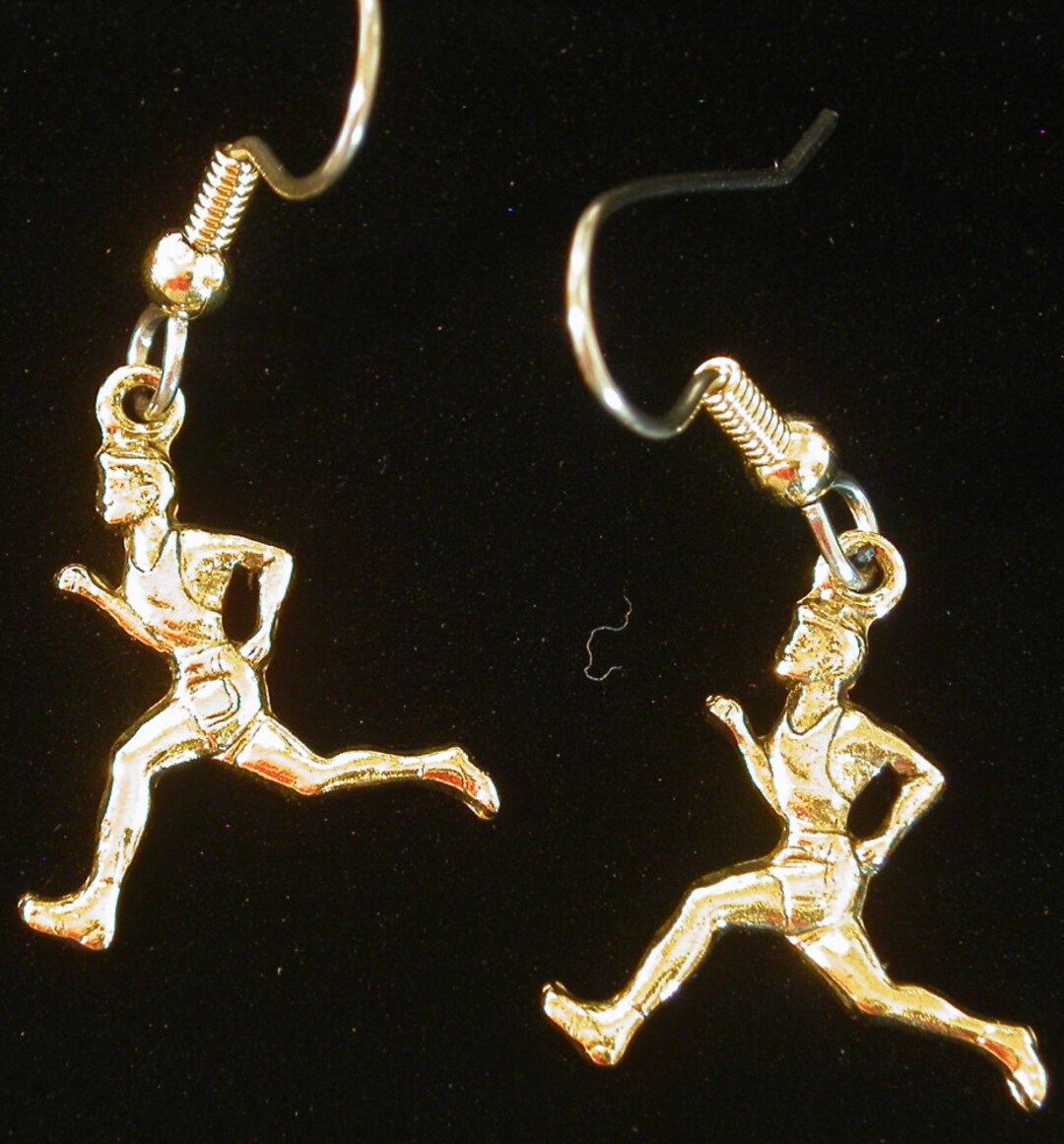 Cross-country Runner Earrings Male 24 Karat Gold Plate or Oxidized ...