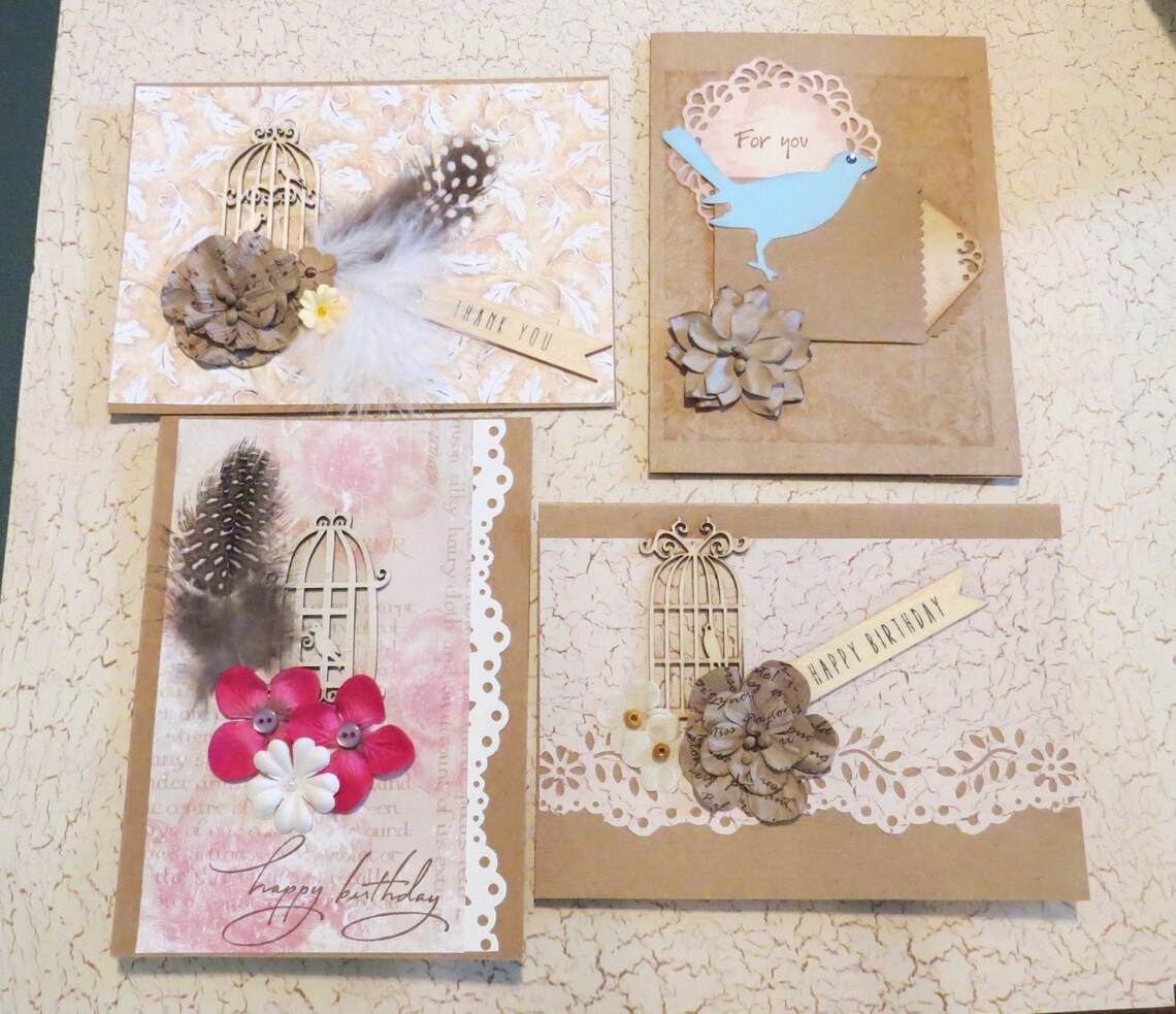 Birdcage and Bird Theme 8 Assorted Cards With Keeper Handmade - Etsy