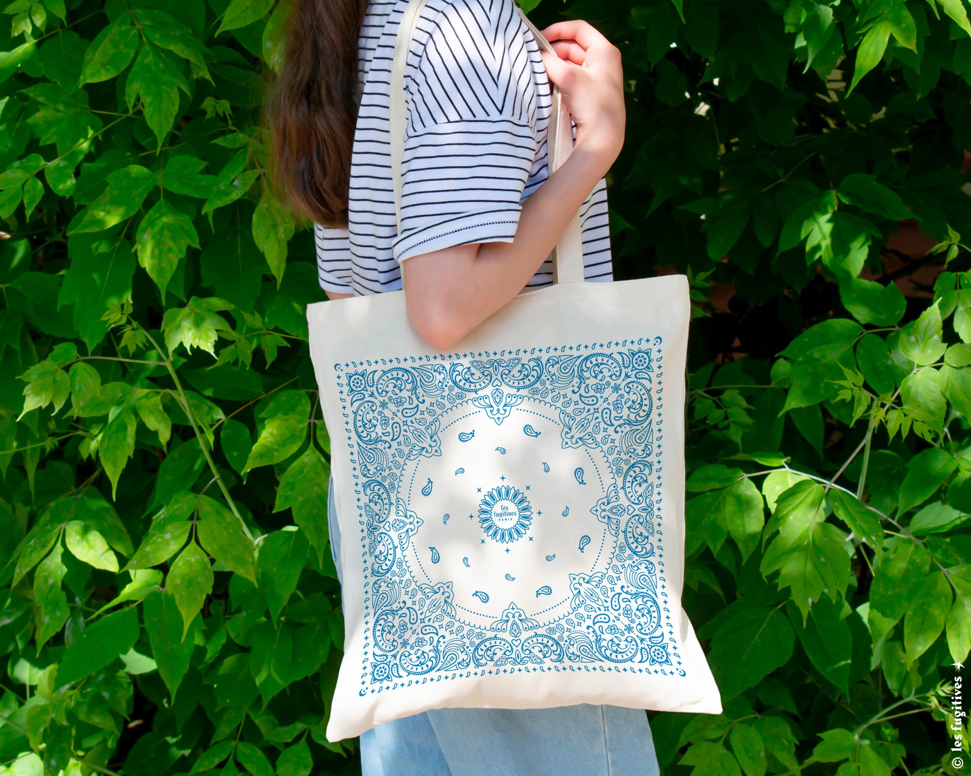 Tote Bag Bandana - Cotton Bag, Canvas Bag, Beach Bag, Blue Pattern ...