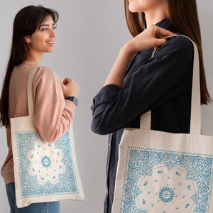 Tote Bag Bandana - Cotton Bag, Canvas Bag, Beach Bag, Blue Pattern ...