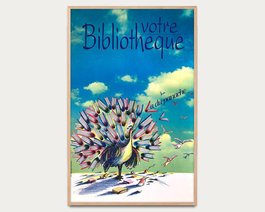 Vintage Peacock Poster Libraries, Reading Promotion 90s, Illustration ...