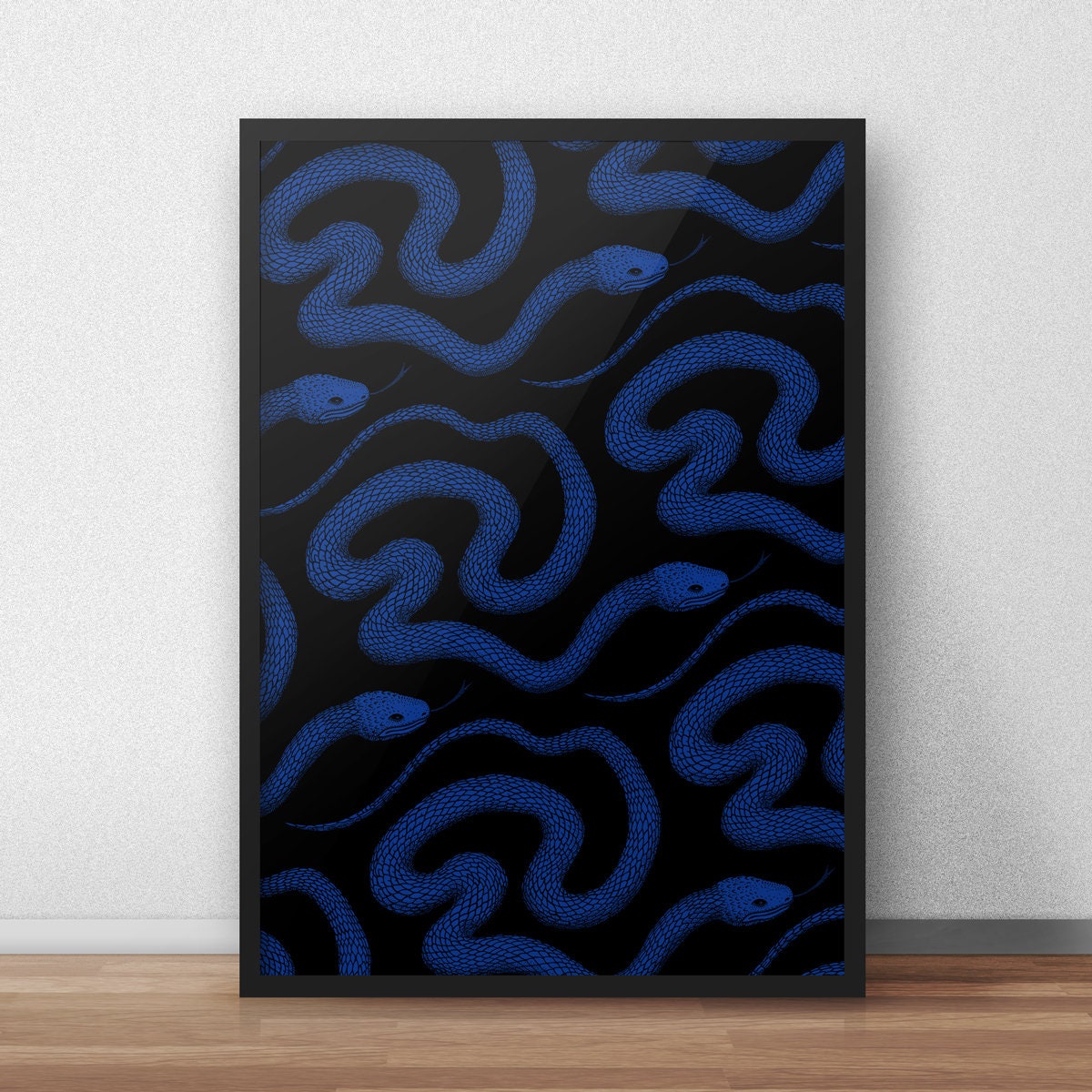 Art Print Blue Snake Pattern poster minimal screen | Etsy