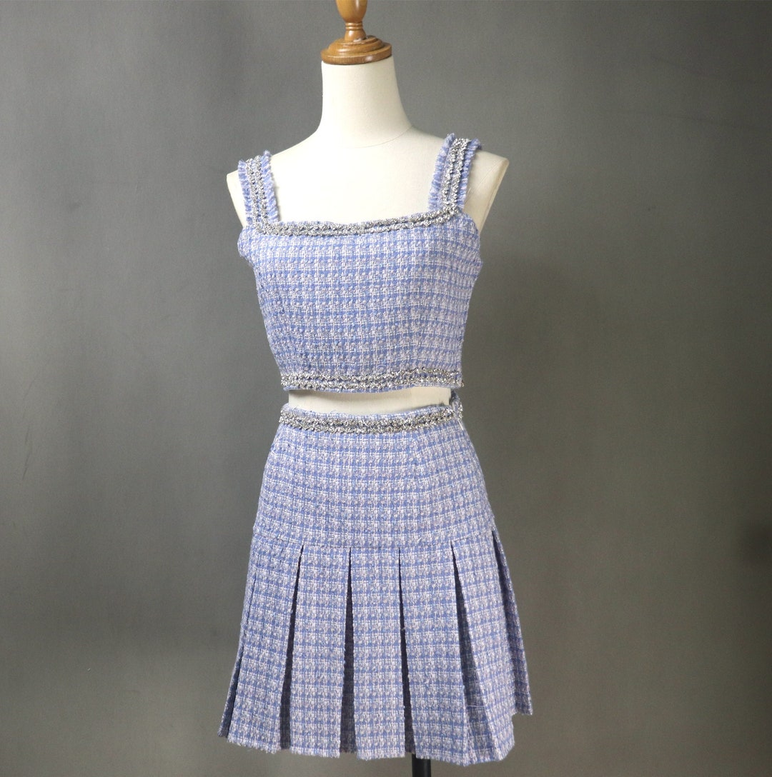 Custom Made Tweed Crop Tank Top & Pleated Skirt Set | Plus Sizes ...