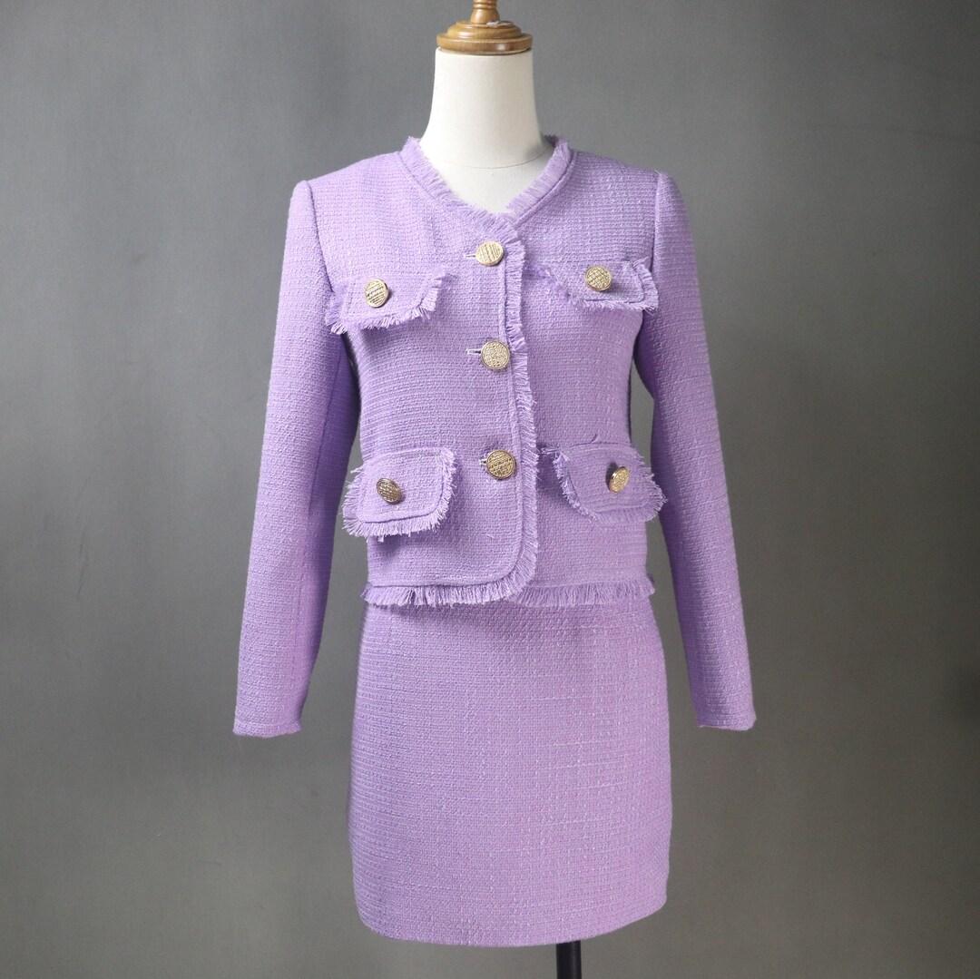 Purple Tweed Suit: Custom Fit Jacket & Convertible Length Skirt, Lilac ...