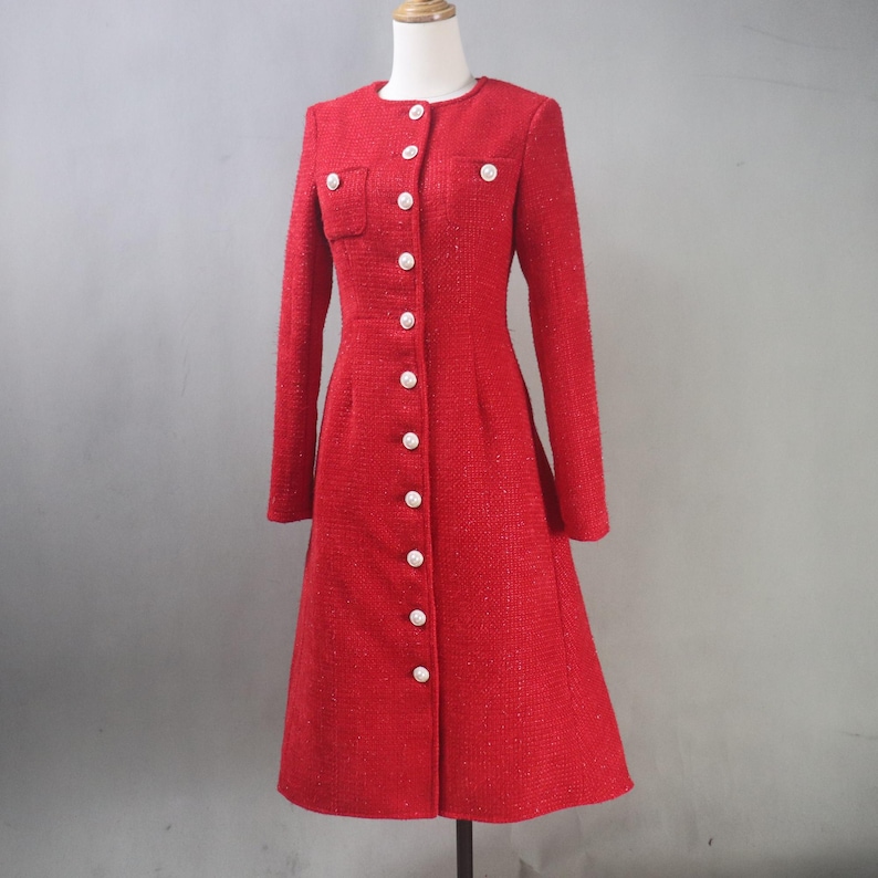 Custom Red Sparkle Tweed Fitted Long Coat Dress– Any Length, Any Size ...