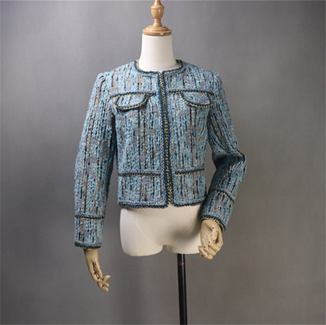 Custom Blue Tweed Jacket – Multi-color Tweed Coat, Made to Measure Plus ...