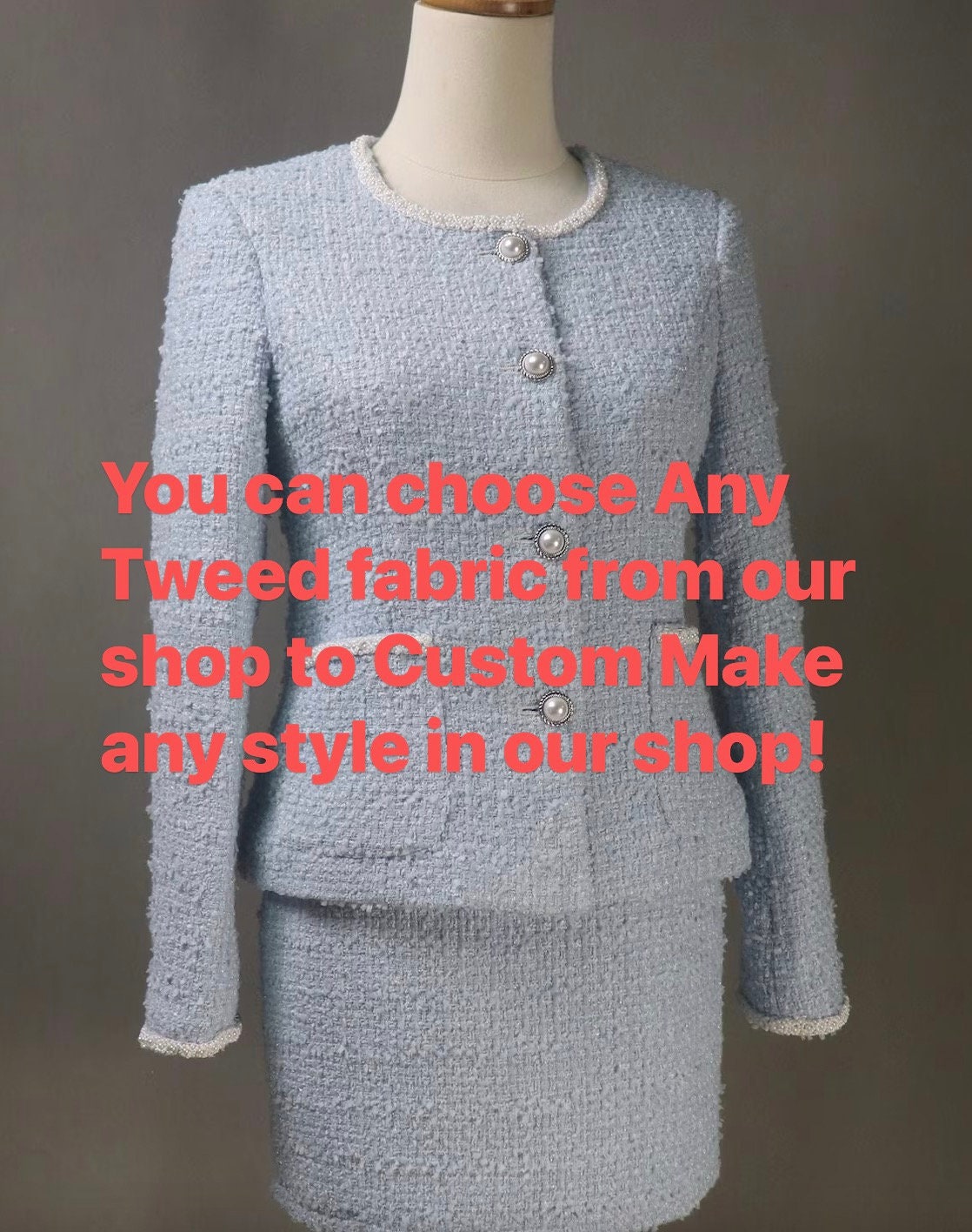 Étoile Pink Tweed Ensemble, Jacket and Skirt, Custom Made, Any Length ...
